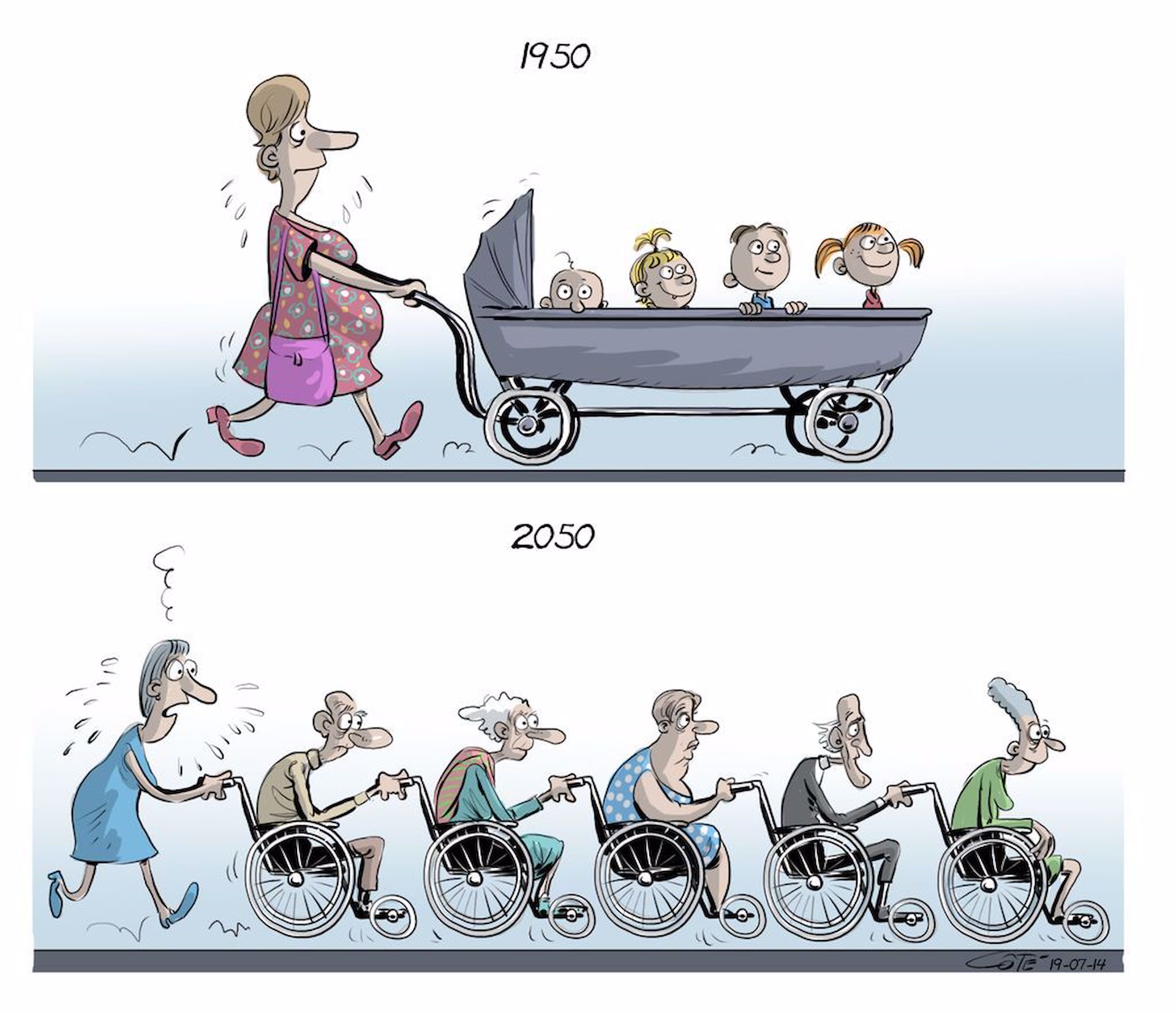 Une caricature pour illustrer la population qui vieillit! 👵